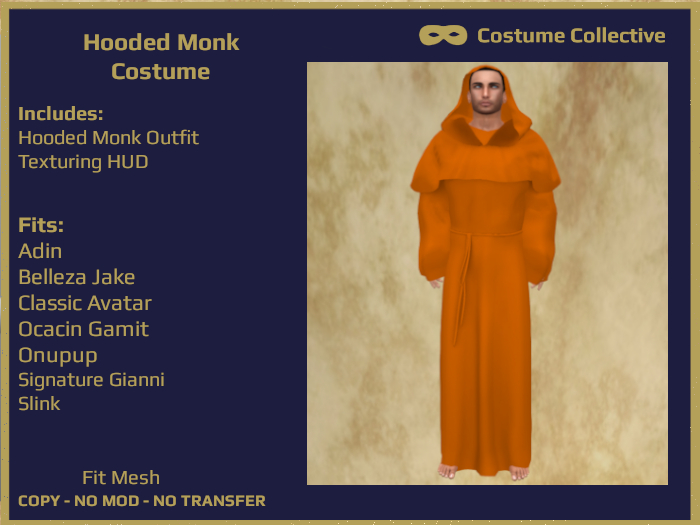 Second Life Marketplace - *CC* Hooded Monk Costume for Adin, Belleza ...