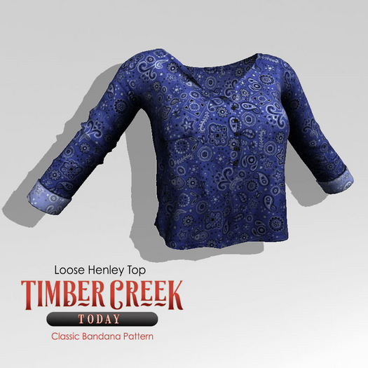 Second Life Marketplace - [Timber Creek] Loose Henley Top-Bandana Blue