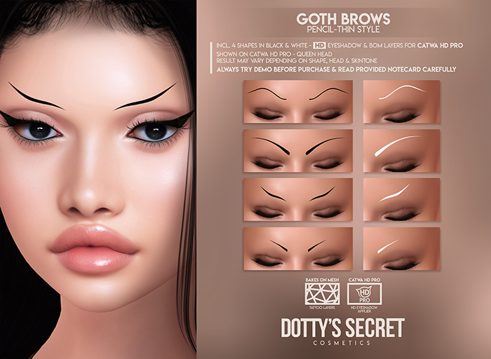 Second Life Marketplace - Dotty's Secret - Goth Brows - Pencil Thin ...