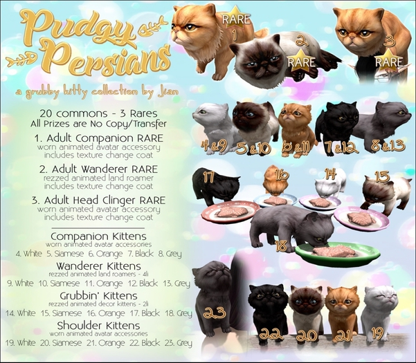 Second Life Marketplace - JIAN Pudgy Persians 3. Adult Head Clinger RARE