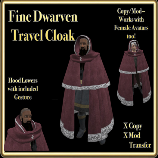 Second Life Marketplace - Fine Dwarven Travel Cloak--Red