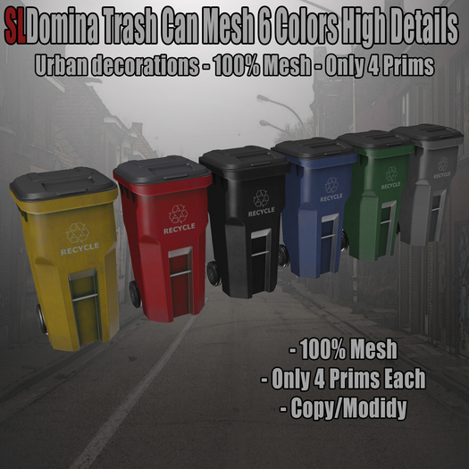 Second Life Marketplace - SLDomina Plastic Trash Can Recycle - 6 Colors ...