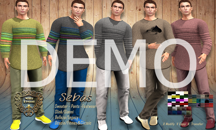 Second Life Marketplace - DEMO - Nala Design - Sebas Casual Male Outfit - Mesh Bodies