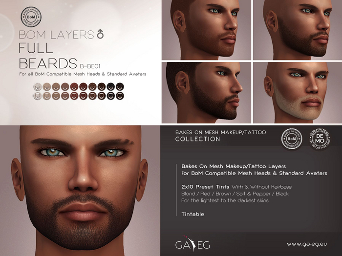 Second Life Marketplace - [GA.EG] Beards - B-BE01 Full Beards - BOM Layers