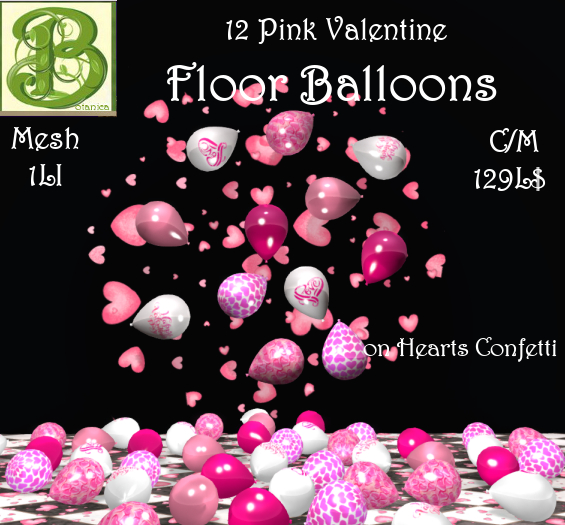 Second Life Marketplace - 12 Pink Valentine Floor Balloons on Heart ...