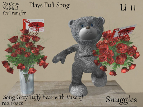 Second Life Marketplace - Valentines Song Grey Tuffy Bear with Vase of ...
