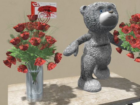 Second Life Marketplace - Valentines Song Grey Tuffy Bear with Vase of ...