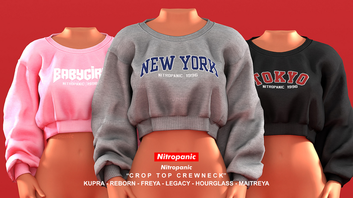 Second Life Marketplace - NITROPANIC_CROP TOP CREWNECK (FPACK) ADD