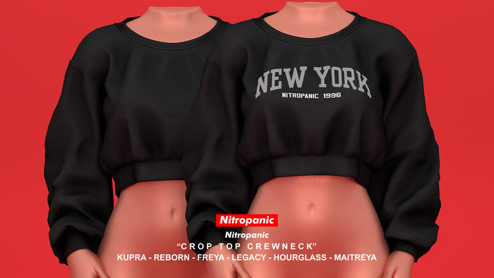 Second Life Marketplace - NITROPANIC_CROP TOP CREWNECK (BLACK) ADD