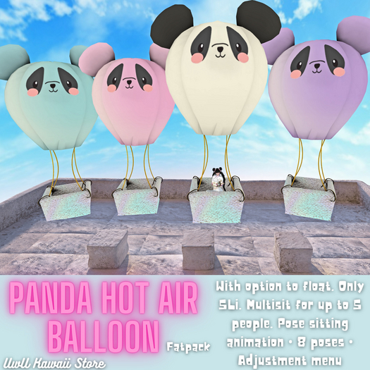 Second Life Marketplace - Panda hot air balloon Fatpack - UwU Kawaii Store