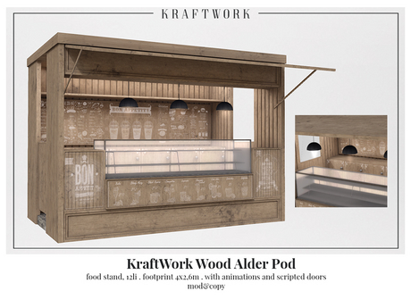 Second Life Marketplace - KraftWork Wood Alder Pod Food Stand