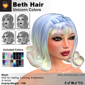Second Life Marketplace - A&A Beth Hair Unicorn Colors.