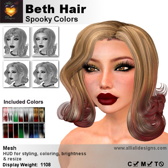 Second Life Marketplace - A&A Beth Hair Spooky Colors.