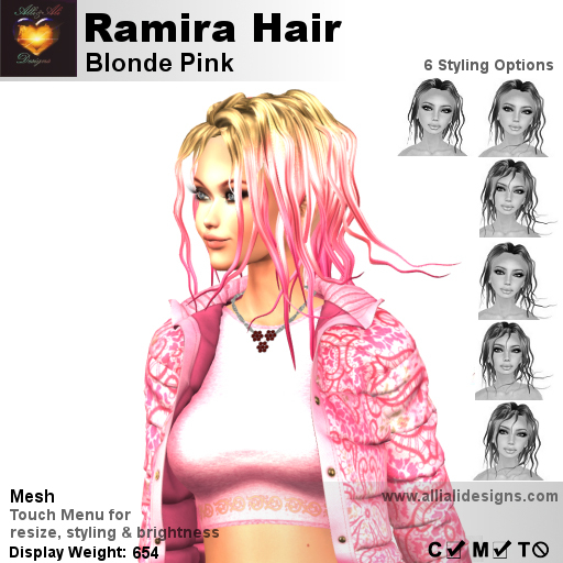 Second Life Marketplace - A&A Ramira Hair Blonde Pink, multistyle low ...