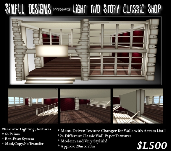 Second Life Marketplace - .::Sinful Designs::. Light Two Story Classic Shop