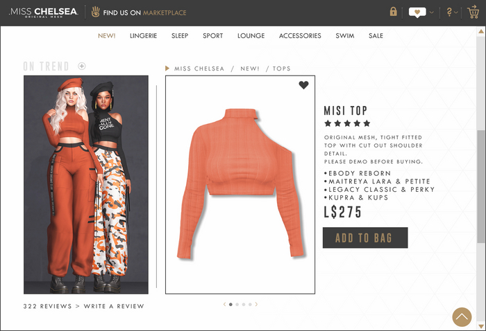 Second Life Marketplace - .miss chelsea. Misi Top Orange