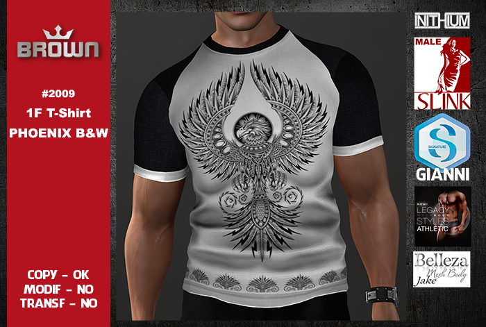 Second Life Marketplace - 2009 1F T-Shirt Phoenix B&W (BOX)