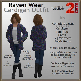 Second Life Marketplace - Raven Wear Cardigan Outfit [2cute] Iris