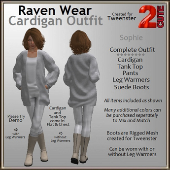 Second Life Marketplace - Raven Wear Cardigan Outfit [2cute] Sophie
