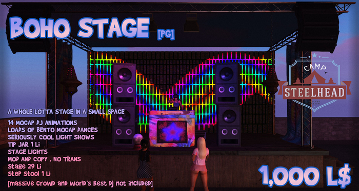 Second Life Marketplace - CAMP STEELHEAD BOHO STAGE DJ BOOTH [PG]