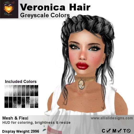 Second Life Marketplace - A&A Veronica Hair Greyscale Colors V2
