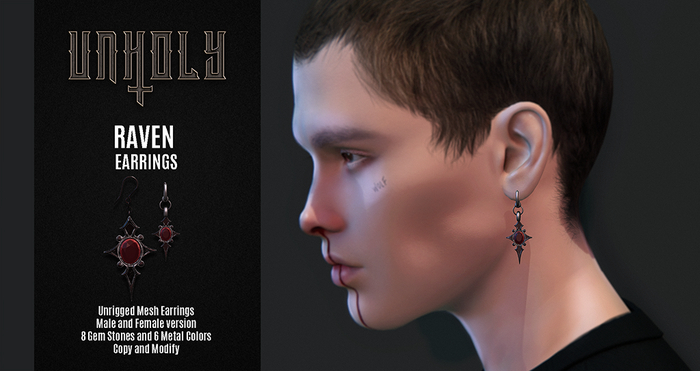 Second Life Marketplace - UNHOLY Raven Earrings