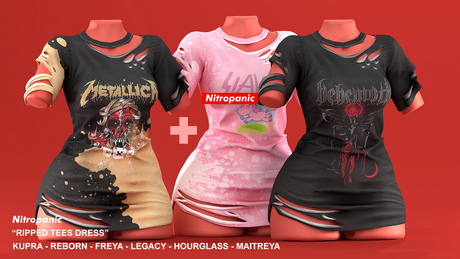 Second Life Marketplace - NitroPanic_Ripped Tees Dress (FPACK)