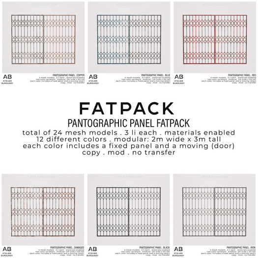 Second Life Marketplace - Atelier Burgundy . Pantographic Panel FATPACK ...