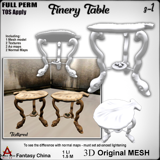 Second Life Marketplace - FC- Full perm Mesh Finery Table s-1 , royal ...