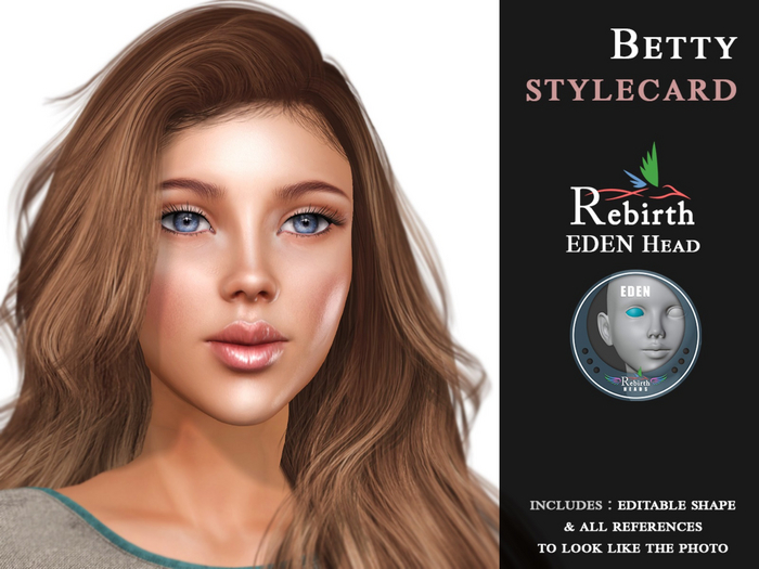Second Life Marketplace - Betty girl Shape + Style card - REBIRTH Eden head