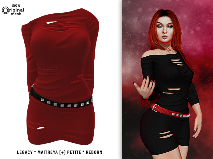 Second Life Marketplace - Ricki ripped dress w-belt {Red} for Maitreya ...