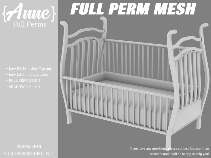 Second Life Marketplace - {Anne} Baby Simple Crib (FULL PERM)