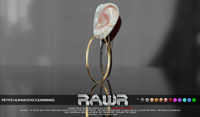 Second Life Marketplace - RAWR! Petite DEMO HUMAN EvoX Earrings (add me)