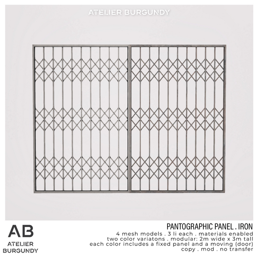 Second Life Marketplace - Atelier Burgundy . Pantographic Panel Iron *ADD*