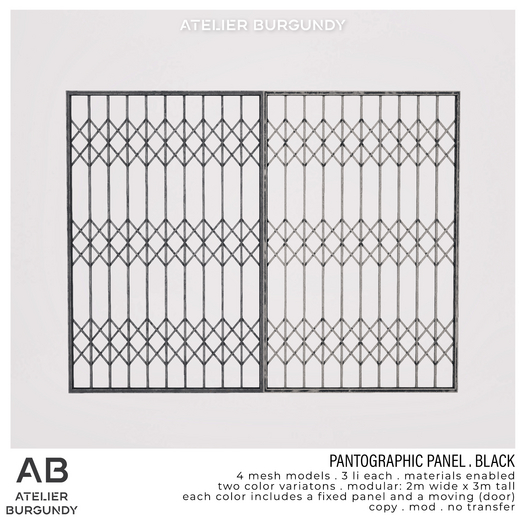 Second Life Marketplace - Atelier Burgundy . Pantographic Panel Black *ADD*