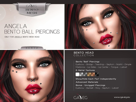 Second Life Marketplace - [GA.EG] Angela Bento Ball Piercings