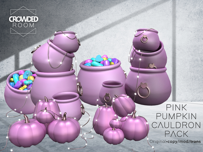 Second Life Marketplace - Crowded Room - Pumpkin + Cauldron Set - Pink