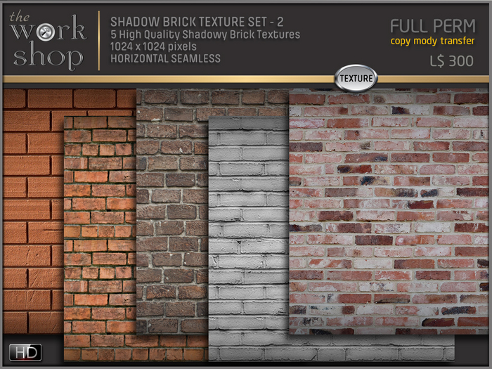 Second Life Marketplace - SHADOW BRICK WALL TEXTURES SET-2