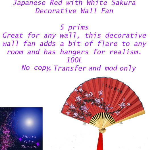 Second Life Marketplace - Japanese Red with White Sakura Wall Fan