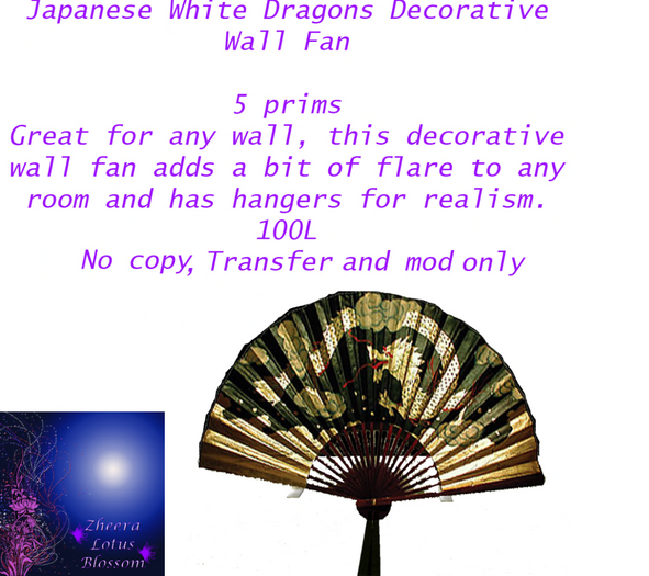 Second Life Marketplace - Japanese White Dragons Wall Fan