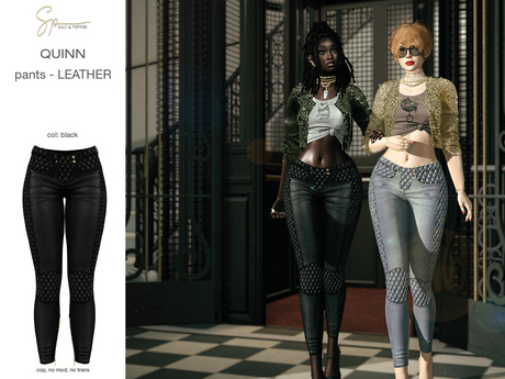 Second Life Marketplace - S&P Quinn pants LEATHER black - Lara + Petite, Legacy + Perky, Reborn