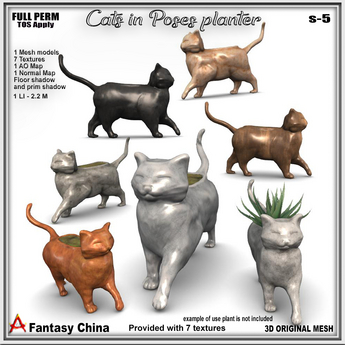 Second Life Marketplace - FC - FULL PERM Cats in Poses planter S-5 ...