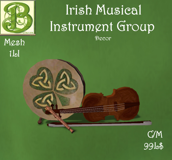 Second Life Marketplace - Irish Musical Instrument Group, Décor only, 2LI