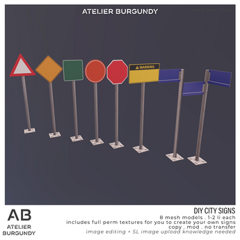 Second Life Marketplace - Atelier Burgundy . City Signs FATPACK *ADD*