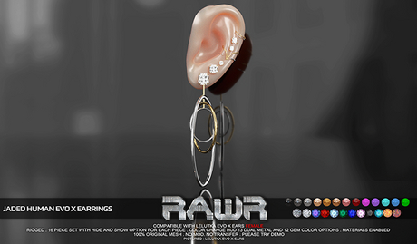 Second Life Marketplace - RAWR! Jaded HUMAN EvoX Earrings (add me)