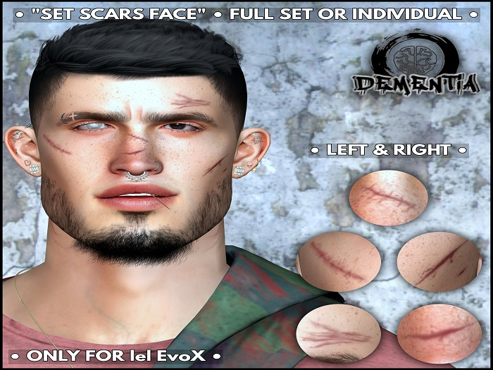 Second Life Marketplace - *DEMENTiA* Set Scars Face // EVOX (Add)