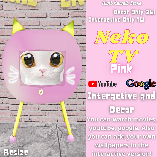 Second Life Marketplace - Neko Tv interactive and decor Pink - UwU ...
