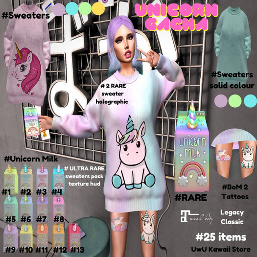 Second Life Marketplace - Gacha Unicorn MIlk- UwU Kawaii Store #RARE
