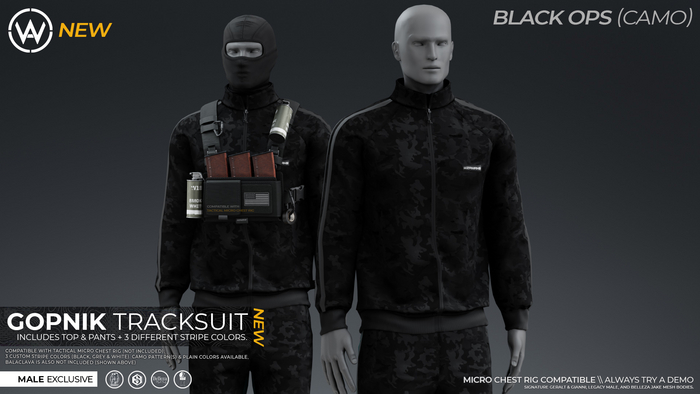 Second Life Marketplace - WAZ - Sports Tracksuit (Black Ops Camo)