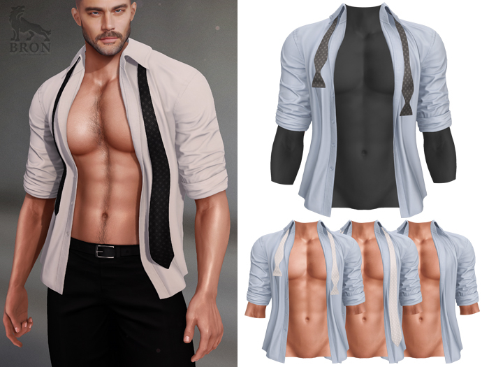 Second Life Marketplace - BRON - Valentine Open Shirt - Light Blue